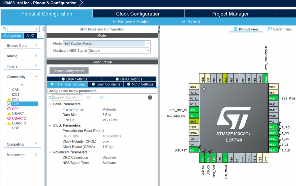 راه اندازی tft lcd با درایور ili9488 توسط stm32 , esp32 + تاچ + فونت فارسی