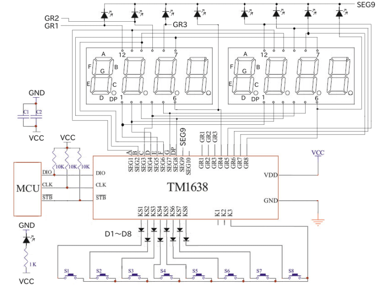 راه اندازی ماژول TM1638 - راه اندازي سون سگمنت و كليد با TM1638
